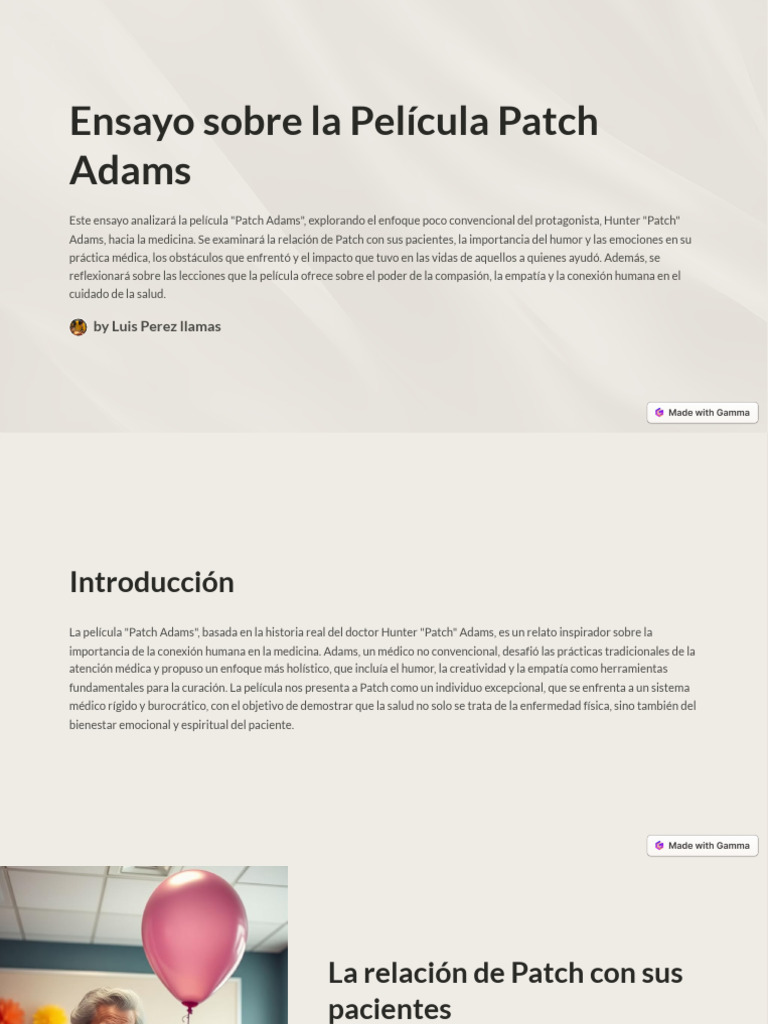 Ensayo Sobre La Pelicula Patch Adams | PDF | Las emociones | Medicina