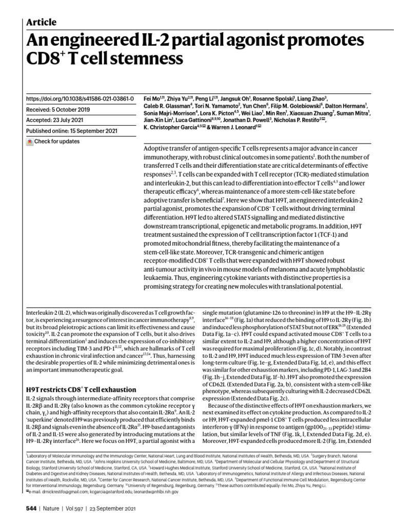 An Engineered IL-2 Partial Agonist Promotes CD8 T Cell Stemness | PDF ...