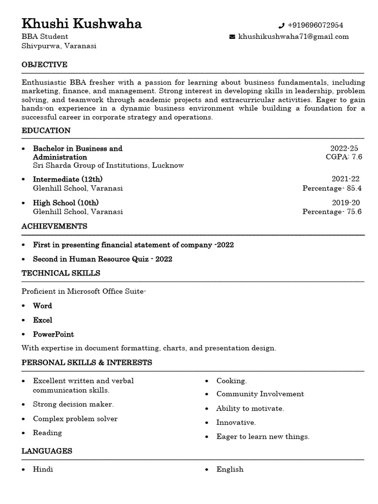 Khushi Kushwaha Resume-1 | PDF | Cognition