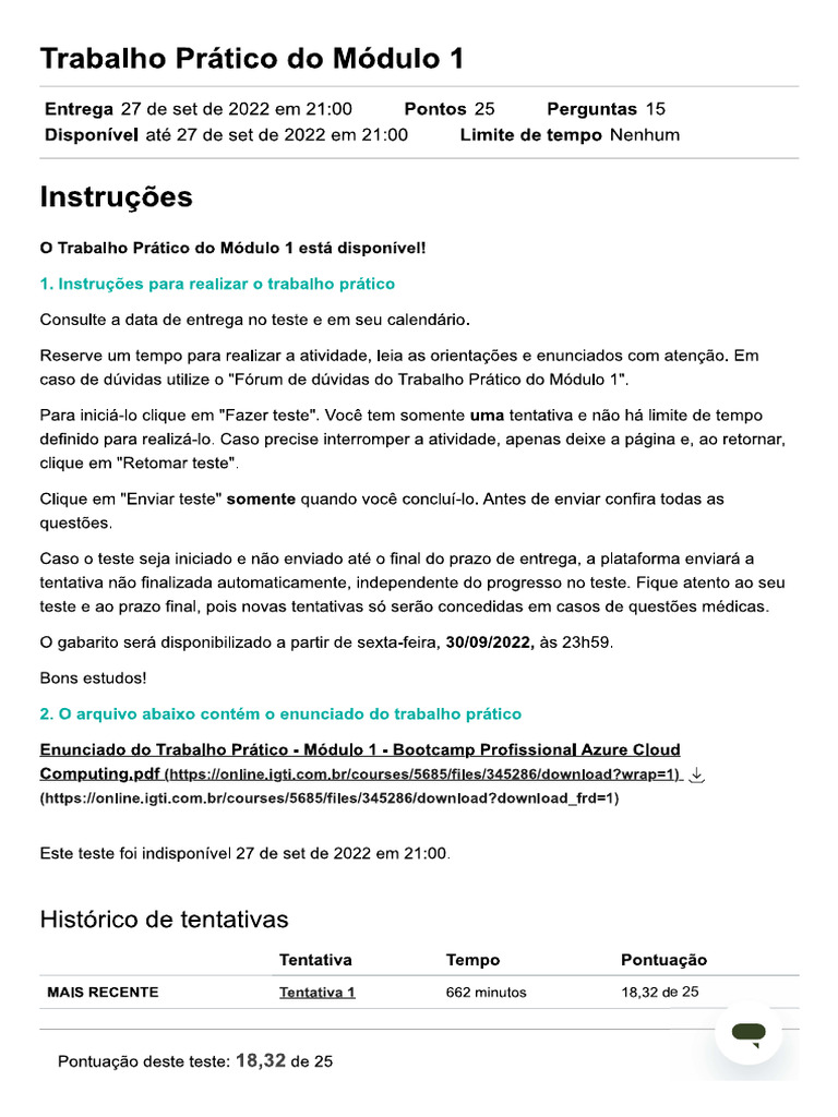 Trabalho Pratico Modulo 1 Profissional Azure | PDF Trabalho Pratico Modulo 1 Profissional Azure | PDF