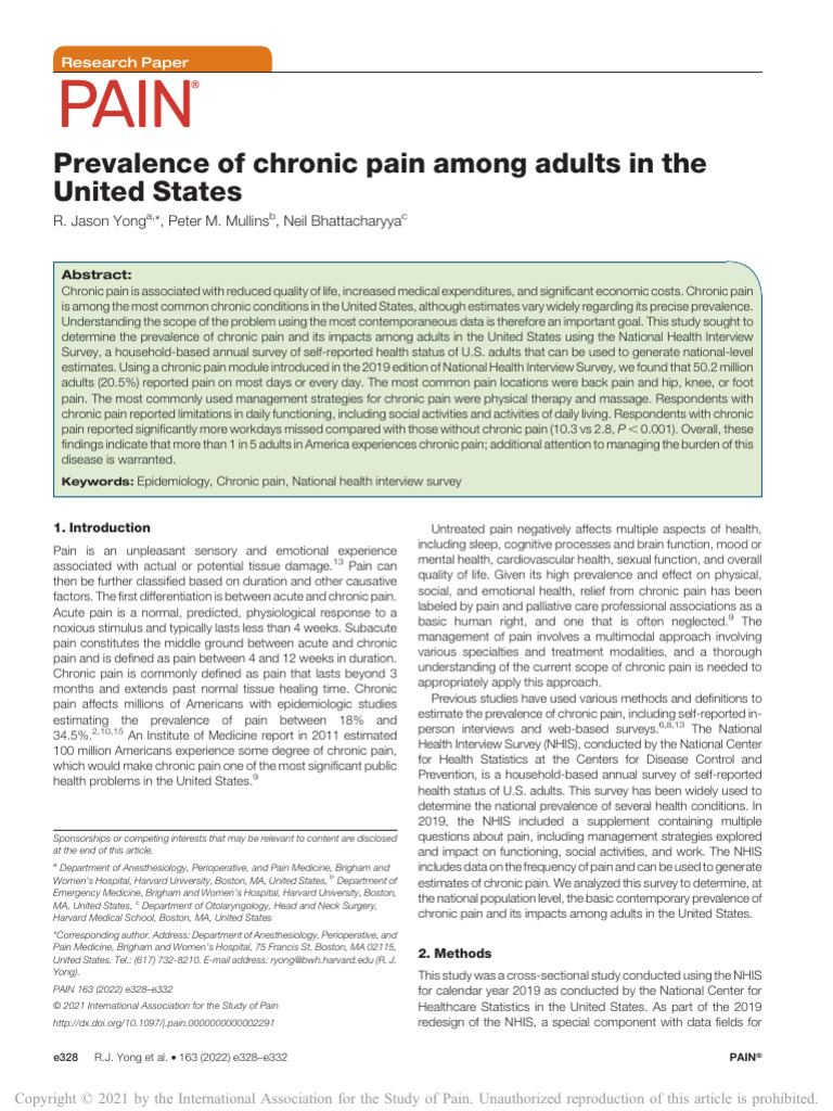 Prevalence of Chronic Pain Among Adults in The.31 | PDF | Chronic ...