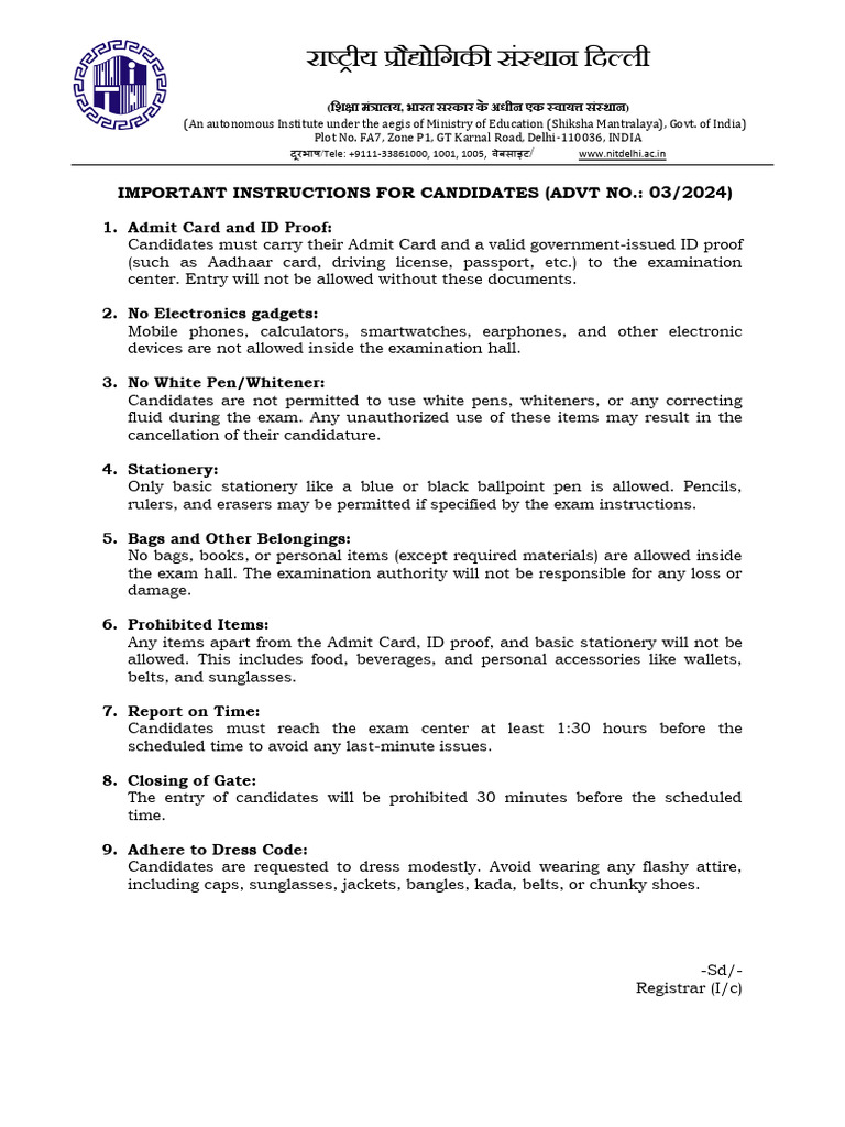 Important Instructions For Candidates | PDF