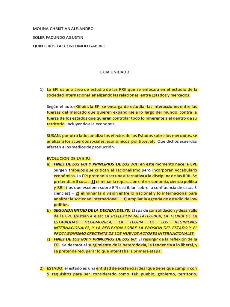 Guía de Unidad 3 Trri Ii | PDF | Estado (política) | Mercado (economía)