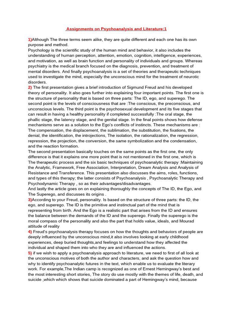 Assignment | PDF | Id | Psychoanalysis