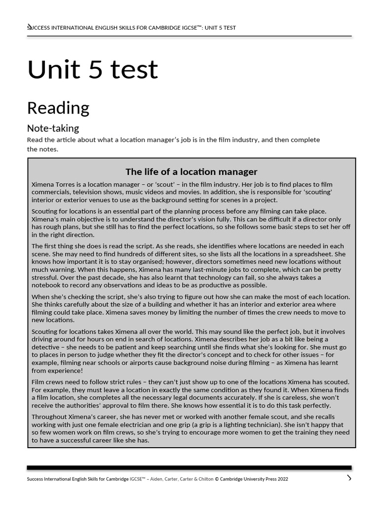 IGCSE Success 5th TR U5 Test | PDF
