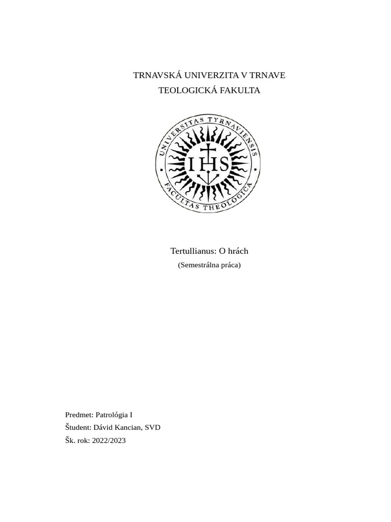 Tertullianus - O Hrách - Kancian | PDF