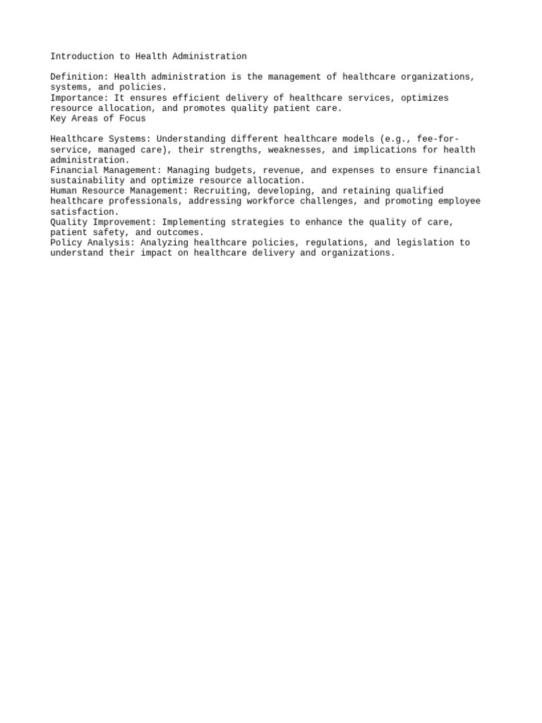 Health Administration Basics Guide | PDF | Self-Improvement | Wellness