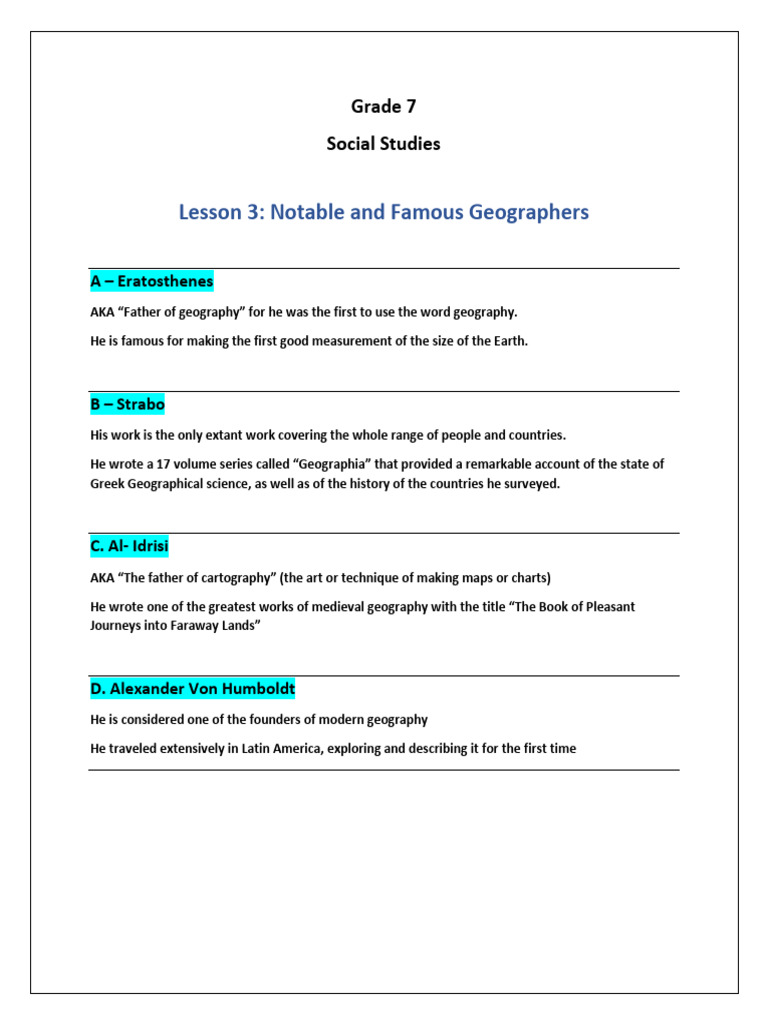 Notable Geographers and Geography Themes | PDF | Geography | Earth Sciences
