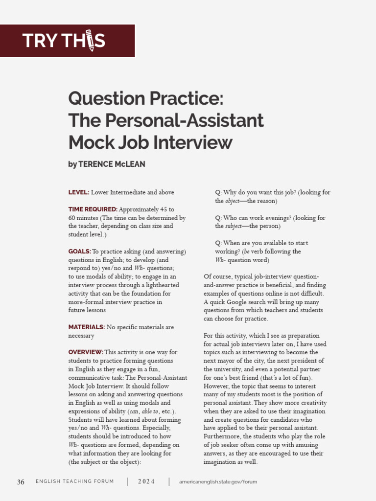 62 2 Personal Assistant Interview p36 40 | PDF | Job Interview | Question