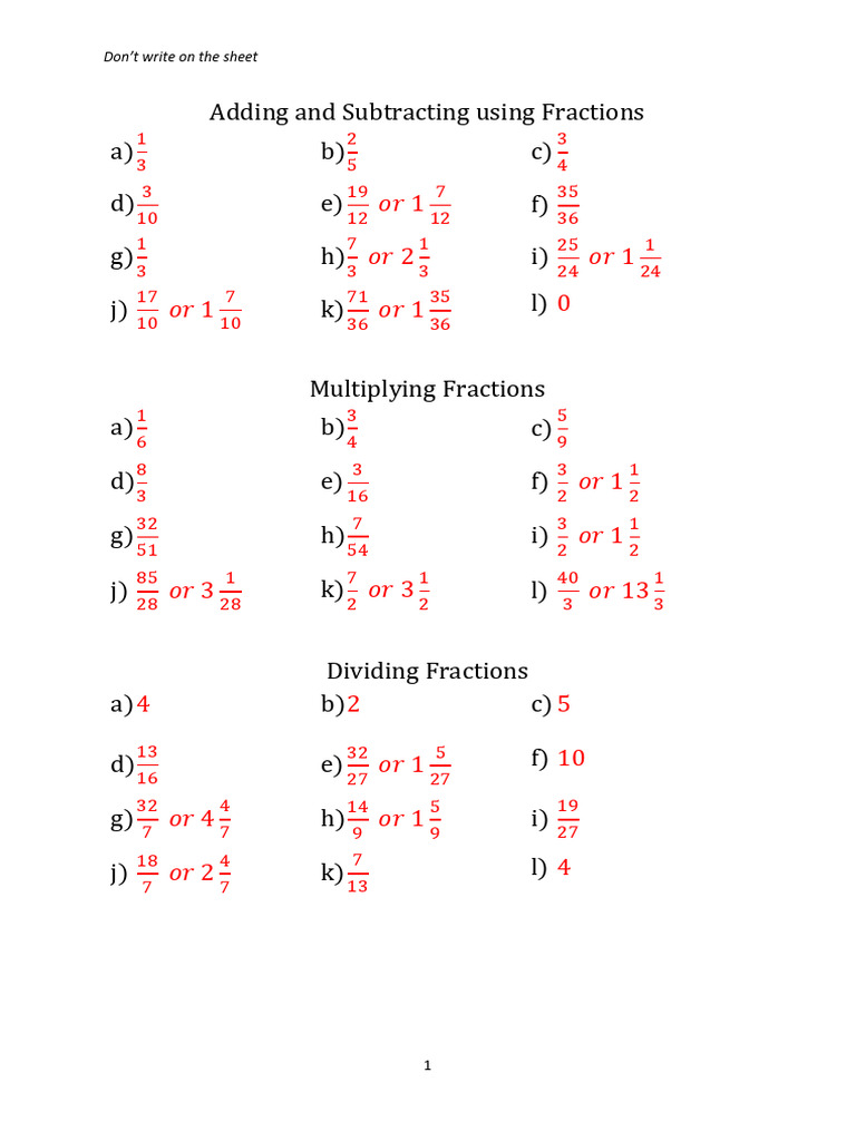 Mixed Operations Fractions Worksheet Answers | PDF | Arithmetic ...