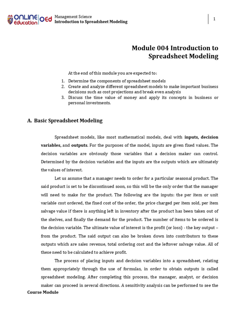 Spreadsheet Modeling for Business Decisions | PDF | Spreadsheet | Net Present Value