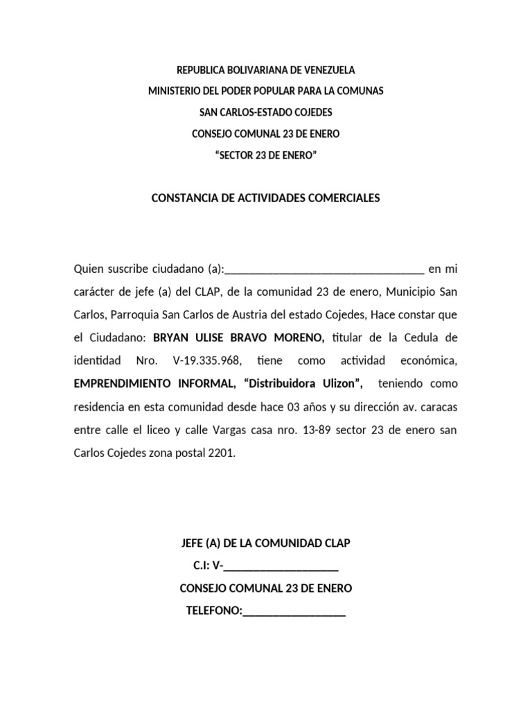 Carta Consejo Comunal | PDF