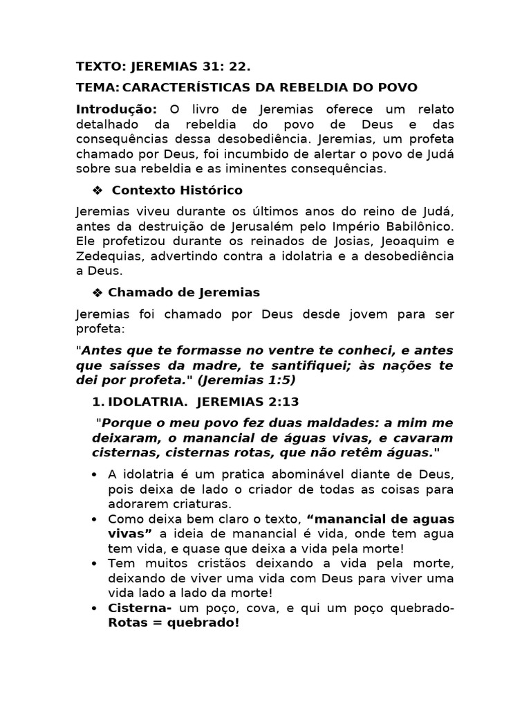 Rebeldia do Povo em Jeremias 31:22 | PDF | Jeremias | Bíblia