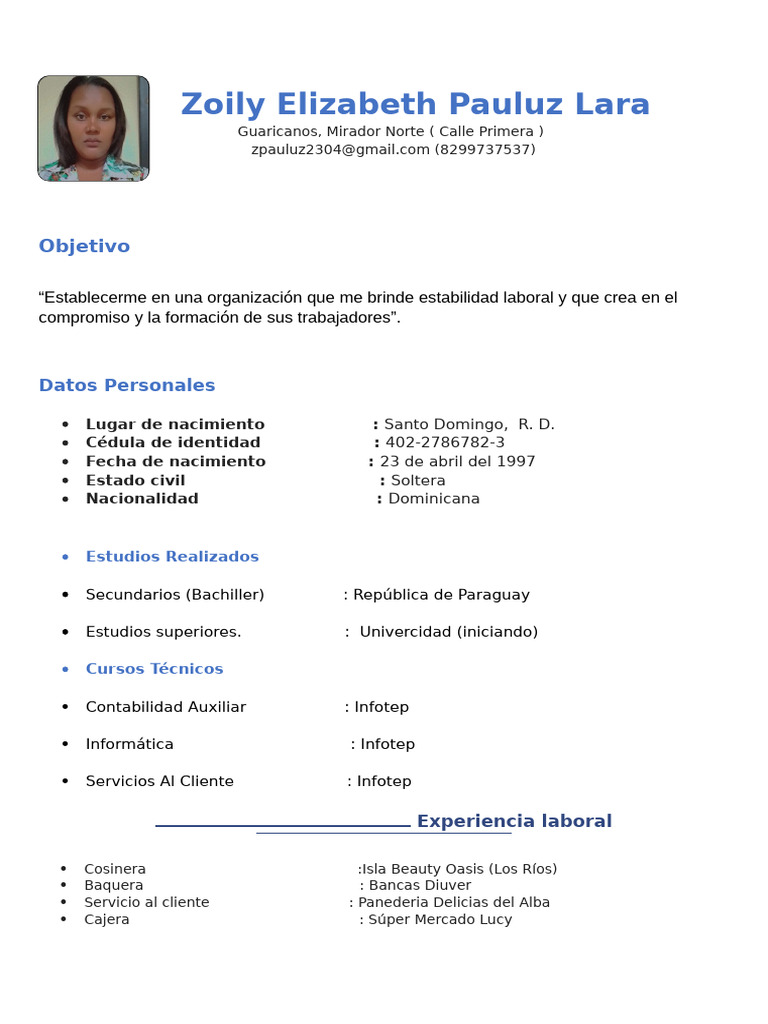 Zoily Elizabeth Pauluz Lara - CV | PDF
