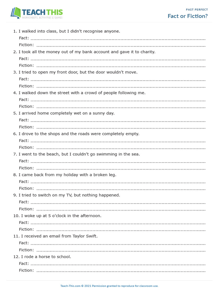 Fact vs. Fiction: Past Perfect Exercises | PDF