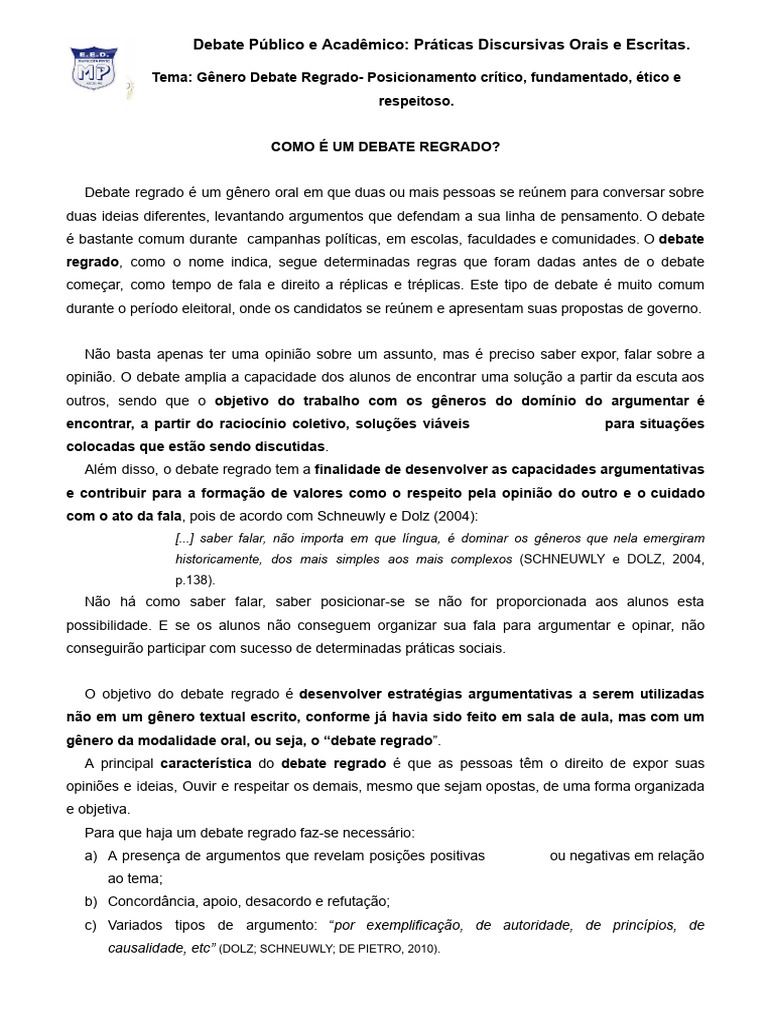 Debate Regrado: Práticas e Objetivos | PDF | Conhecimento | Argumento