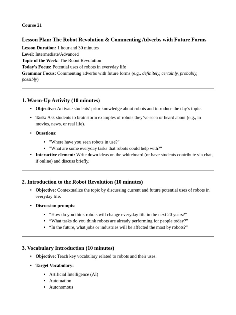 Course 21 9302024 | PDF | Robot | Robotics
