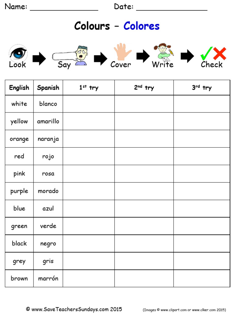 English-Spanish Color Vocabulary Worksheet | PDF
