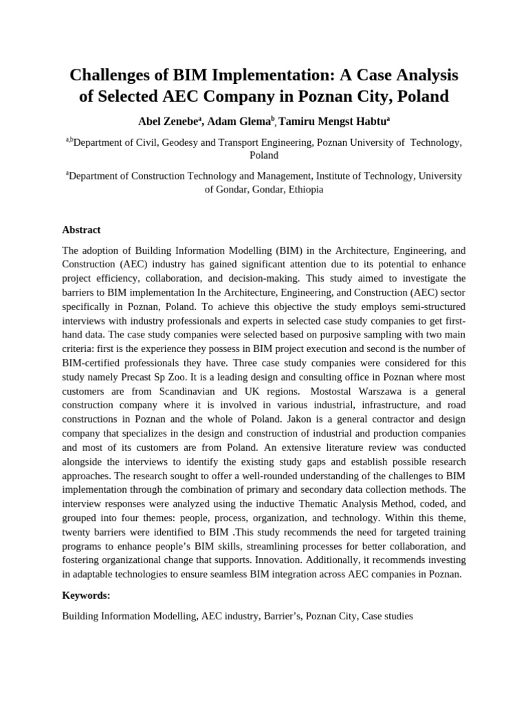 BIM Adoption Challenges in Poznan AEC | PDF | Building Information ...