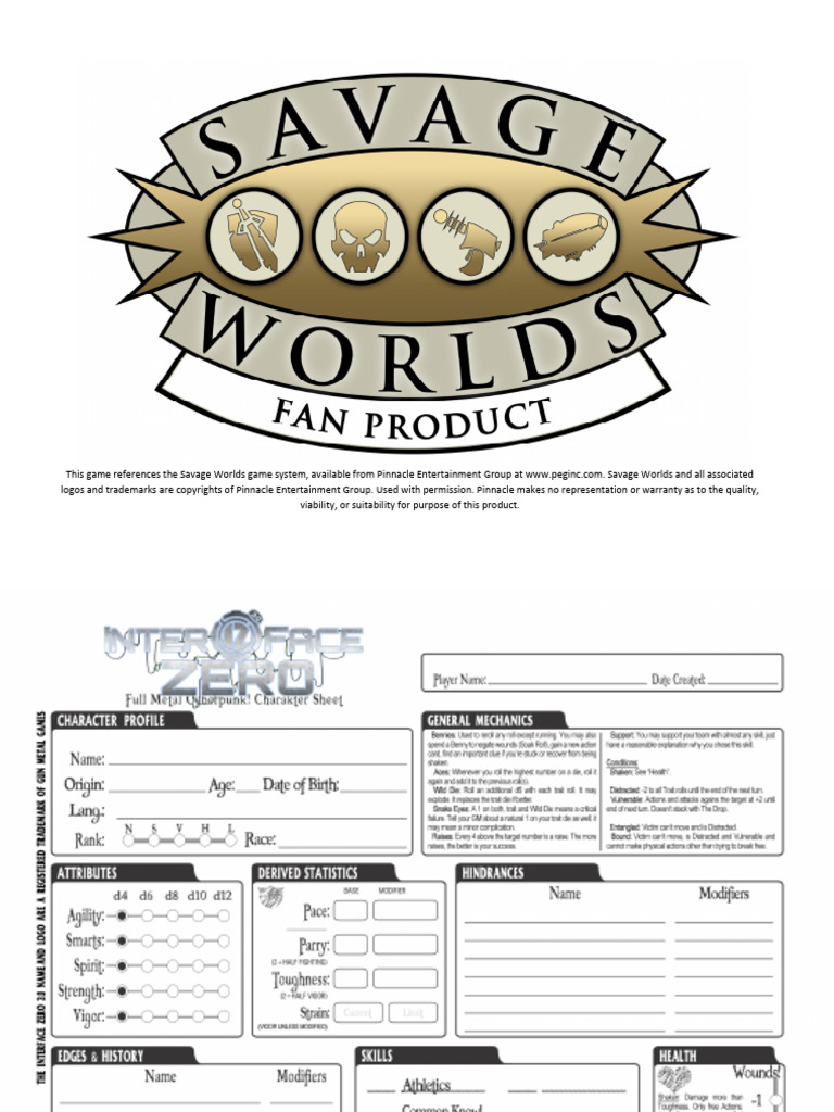 Charsheet - Interface Zero 3.0 - v2.2.1 | PDF
