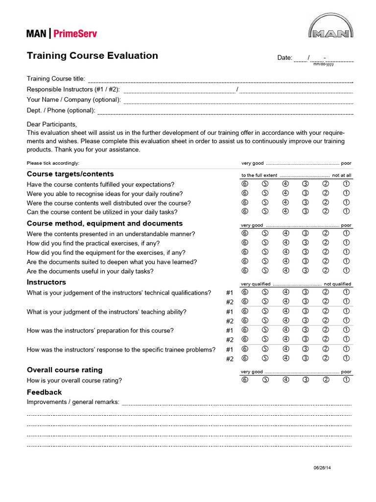 01c. Training Course Evaluation Sheet | PDF | Course Evaluation | Cognition