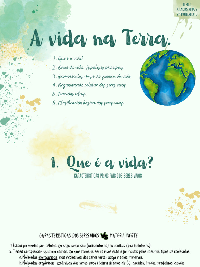 TEMA1. A VIDA NA TERRA. CIENCIAS XERAIS | PDF