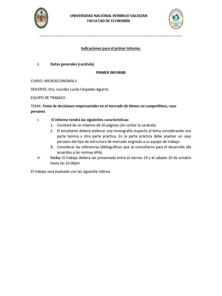 GUÍA PARA EL PRIMER INFORME Micro II | PDF | Mercado (economía)