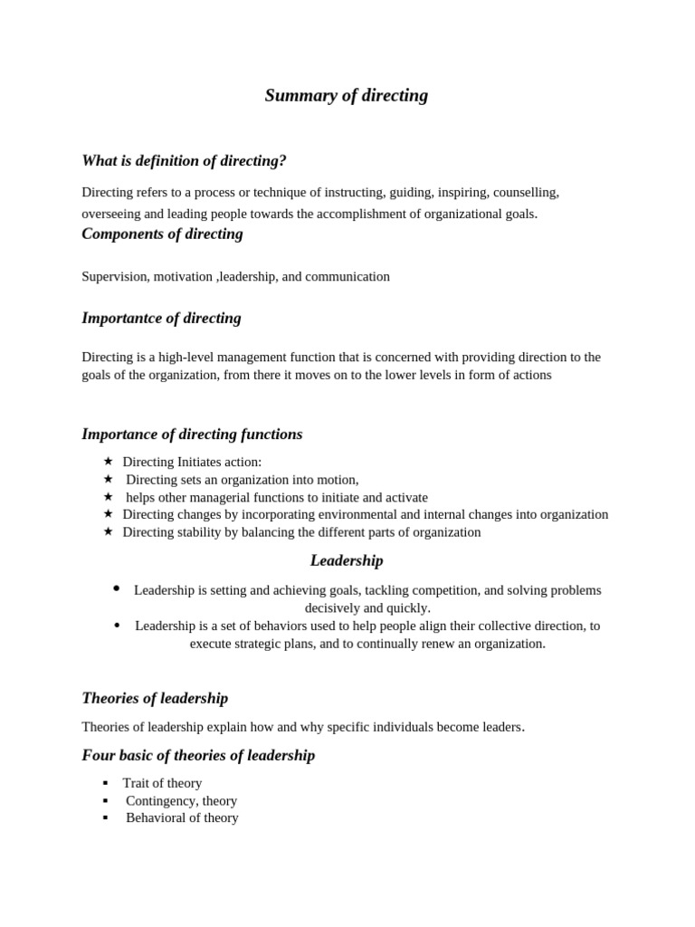 Summary of directing | PDF | Communication | Motivational