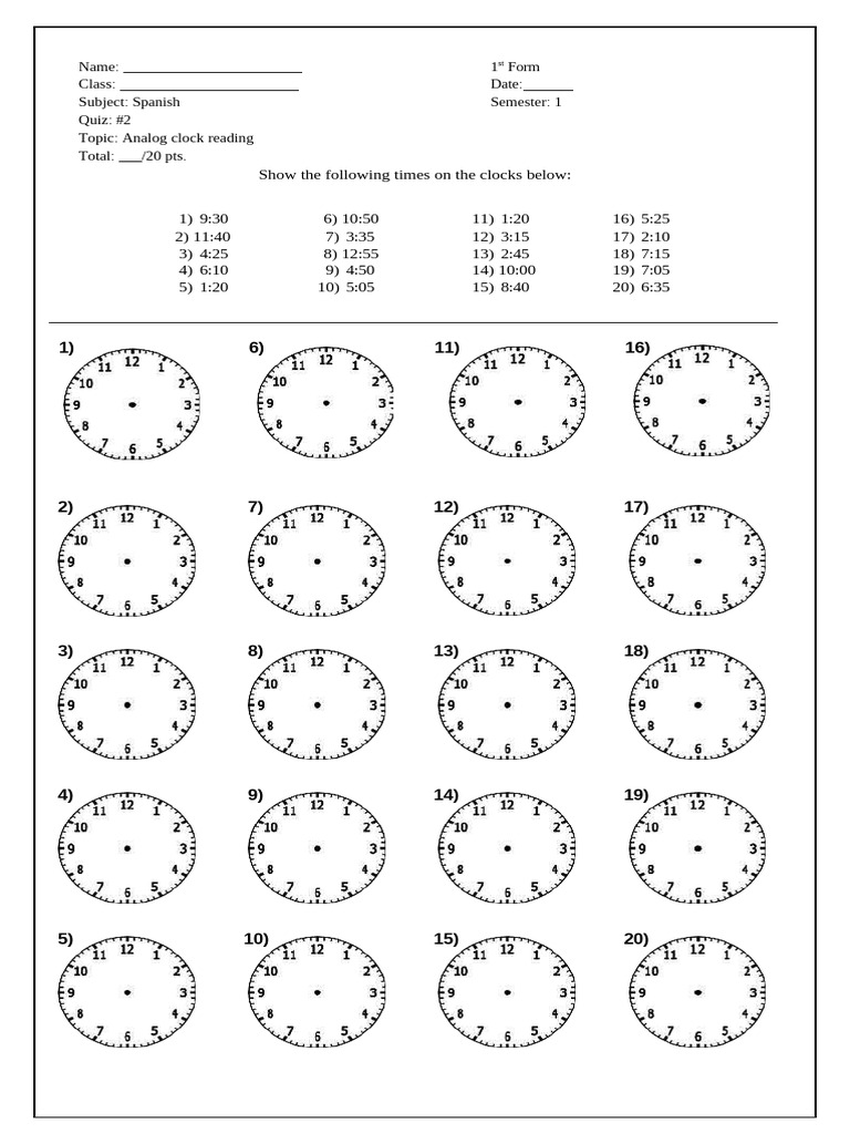 Analog Clock Reading (Quiz) | PDF