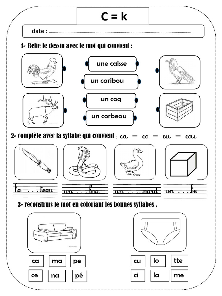 Exercices sur les syllabes C et K | PDF