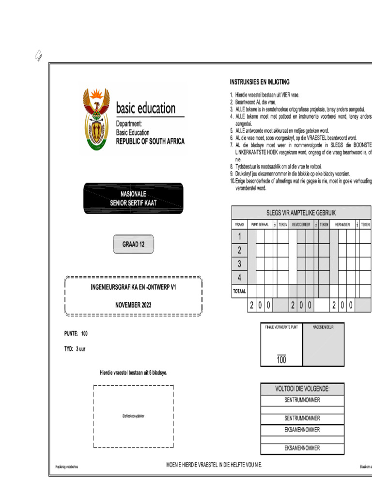 Engineering Graphics & Design P1 Nov 2023 Afr (1) | PDF