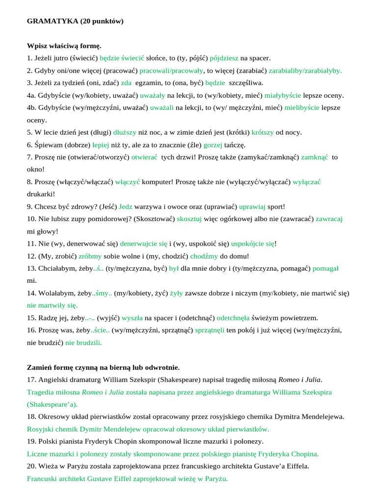 Ćwiczenia Gramatyczne 2 | PDF