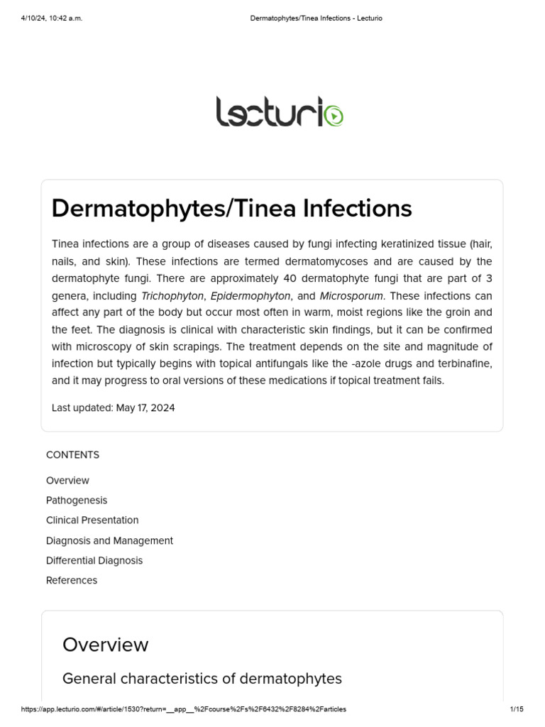Dermatophytes - Tinea Infections - Lecturio | PDF | Dermatitis ...