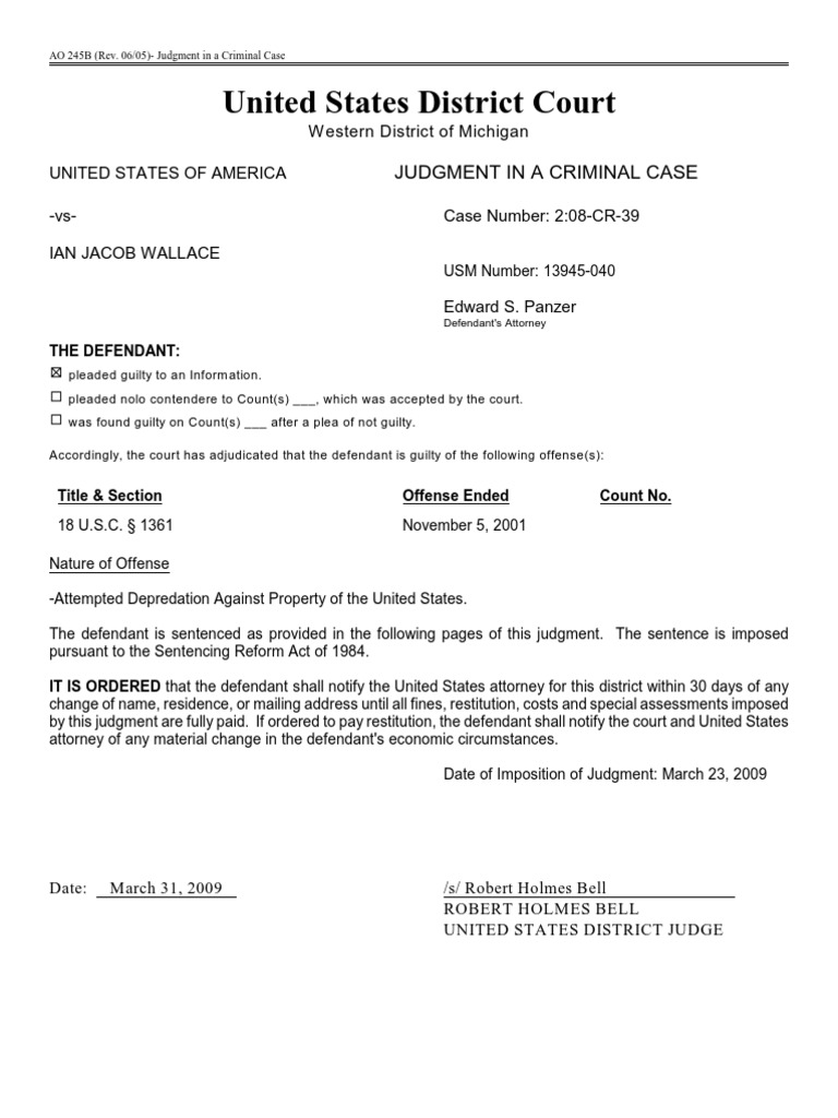 United States District Court: Judgment in A Criminal Case | PDF ...