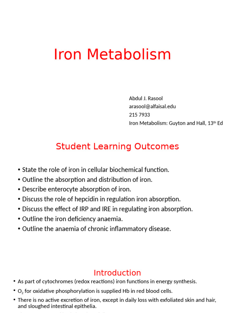 Iron Metabolism Fall 2024 Stu | PDF | Iron | Biochemistry