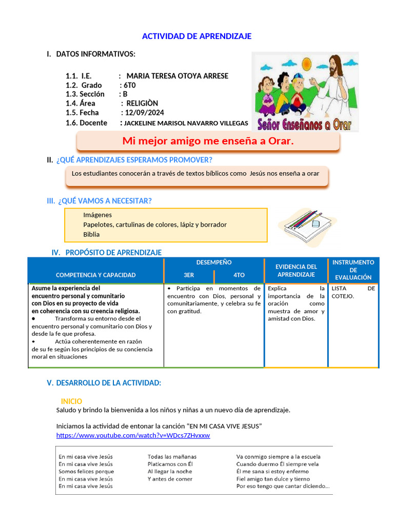 D2 A2 SESION REL. Mi Mejor Amigo Me Enseña A Orar. | PDF | orador del ...
