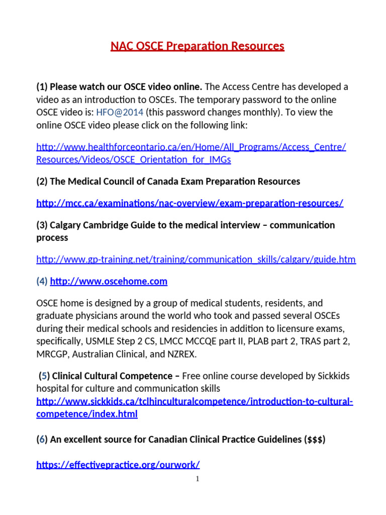 NAC OSCE Prepartion Resources | PDF | Health Sciences | Social Programs