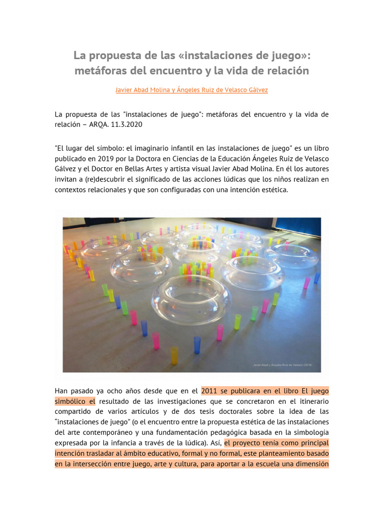 Instalaciones de Juego. Javier Abad | PDF | Los símbolos | Experiencia