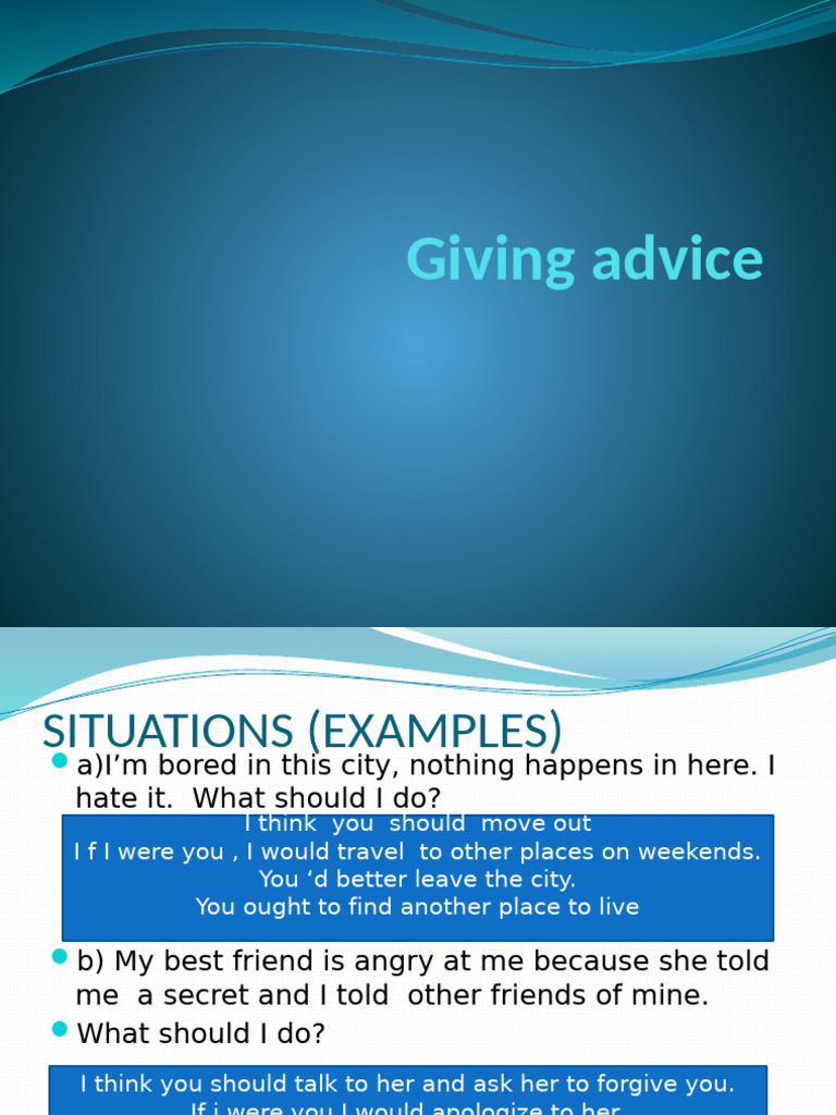 Giving Advice Grammar Drills - 119568 | PDF | Lifestyle