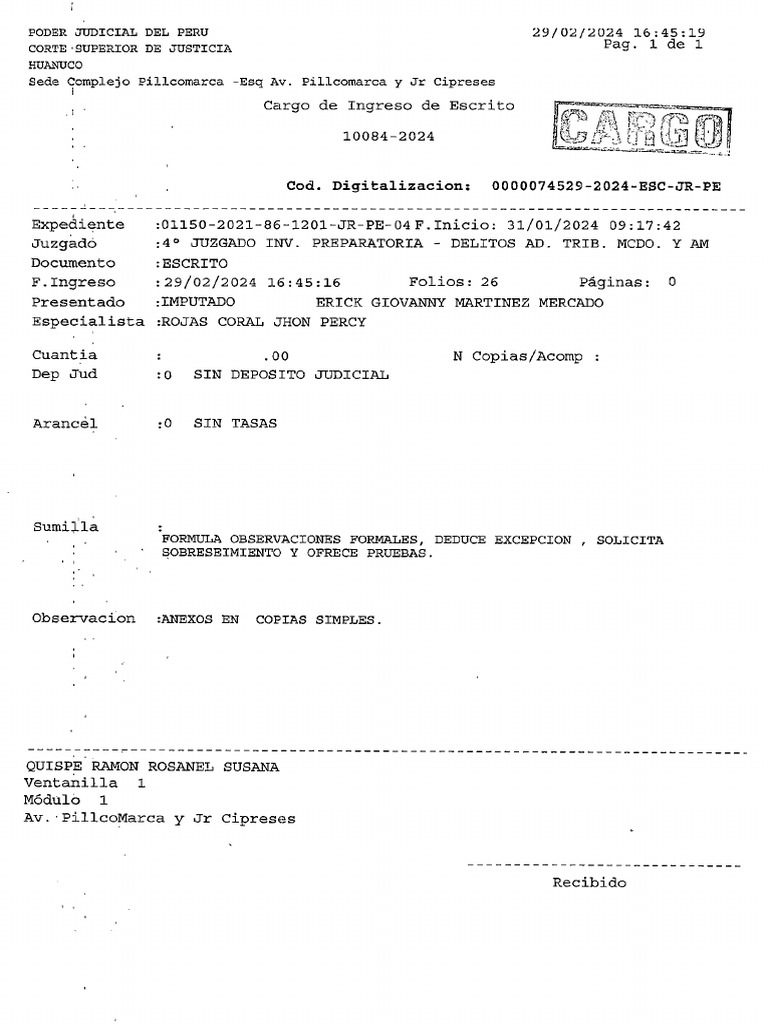 Exp. 01150-2021-86-1201-JR-PE-04 - Anexo - 28584-2024 | PDF | Ley procesal | Minería