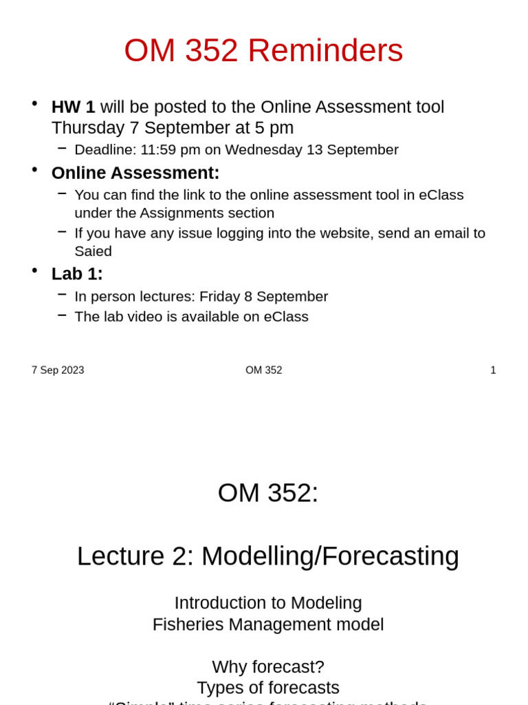 Operations Management Lecture 2 | PDF | Forecasting