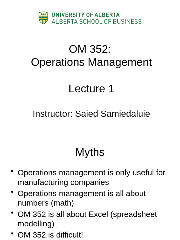 OM 352: Operations Management Intro | PDF | Operations Management | Microsoft Excel