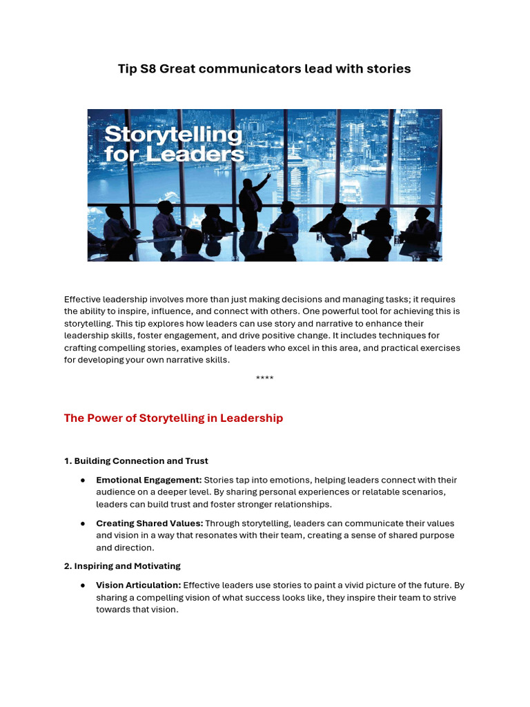 Storytelling Techniques for Leaders | PDF | Storytelling | Narrative