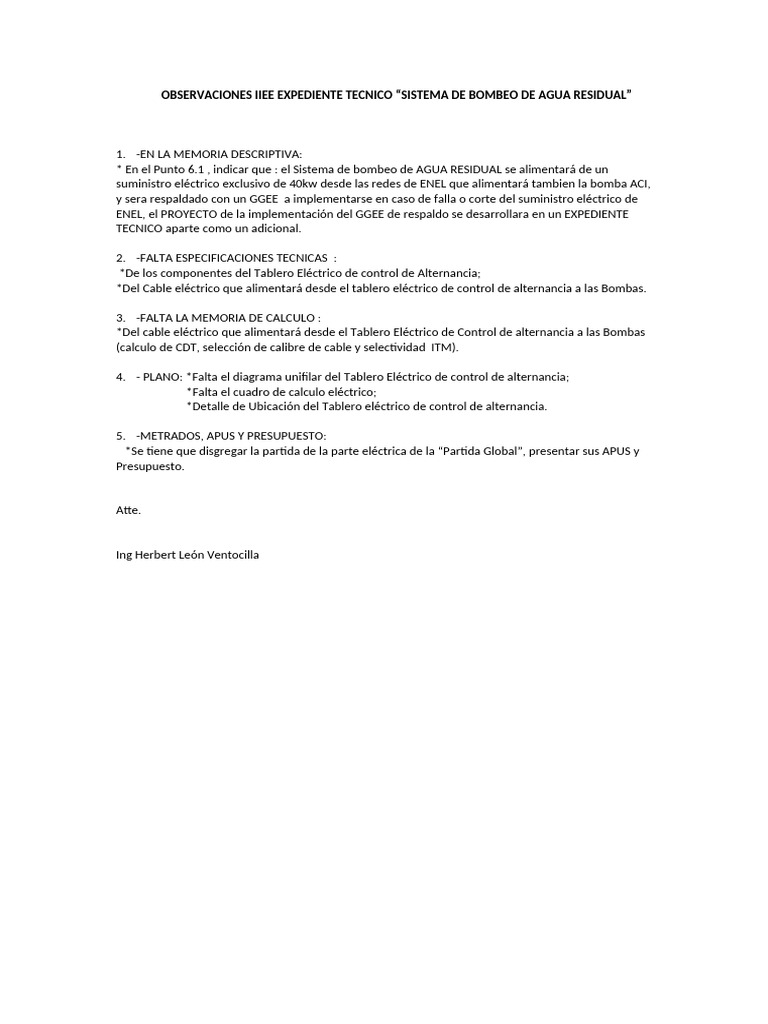 Observaciones Iiee Expediente Tecnico | PDF
