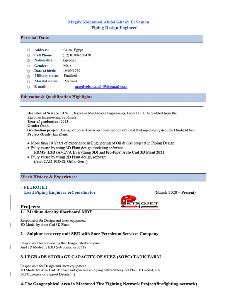 Magdy El Saman CV-2024 | PDF | Engineering