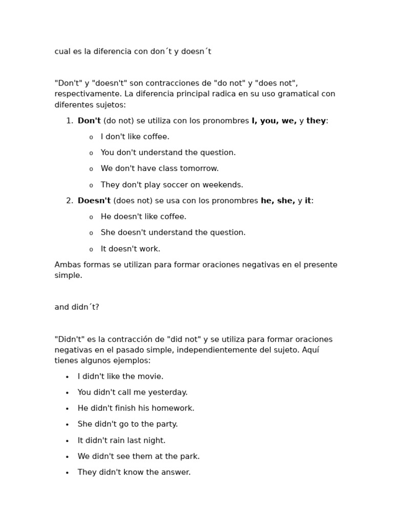 Dont, Doesnt and Didnt | PDF