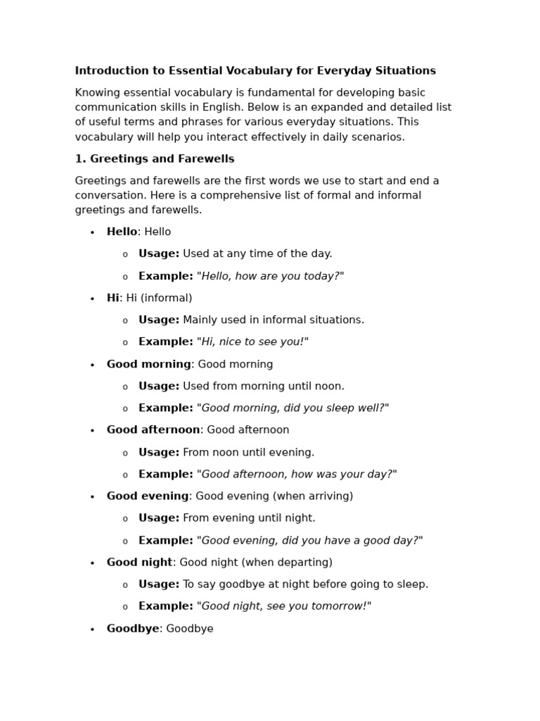 Introduction to Essential Vocabulary for Everyday Situations | PDF | Yellow | Green