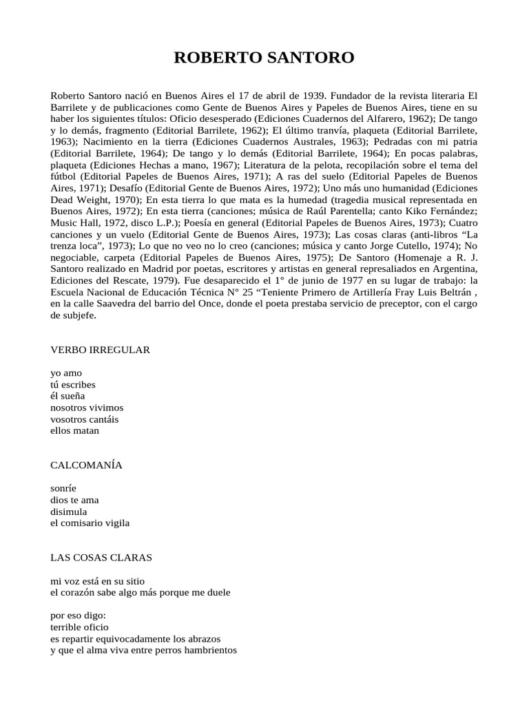 Roberto Santoro: Vida y Poesía | PDF