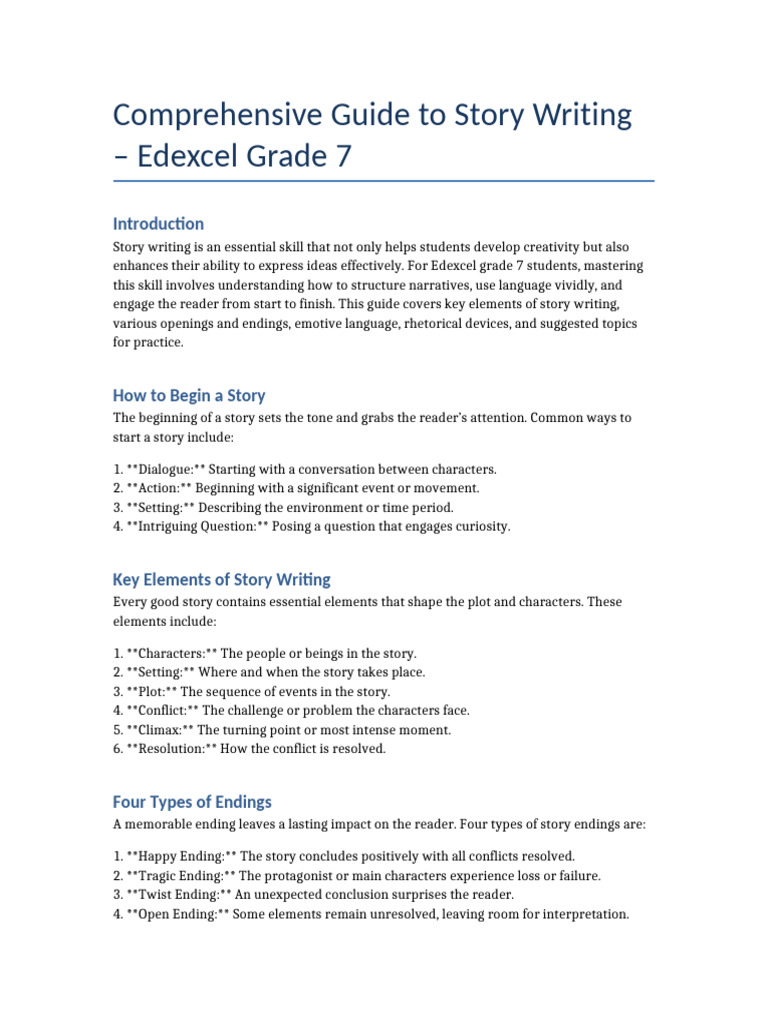 Comprehensive Story Writing Guide Edexcel Grade 7 | PDF | Plot ...