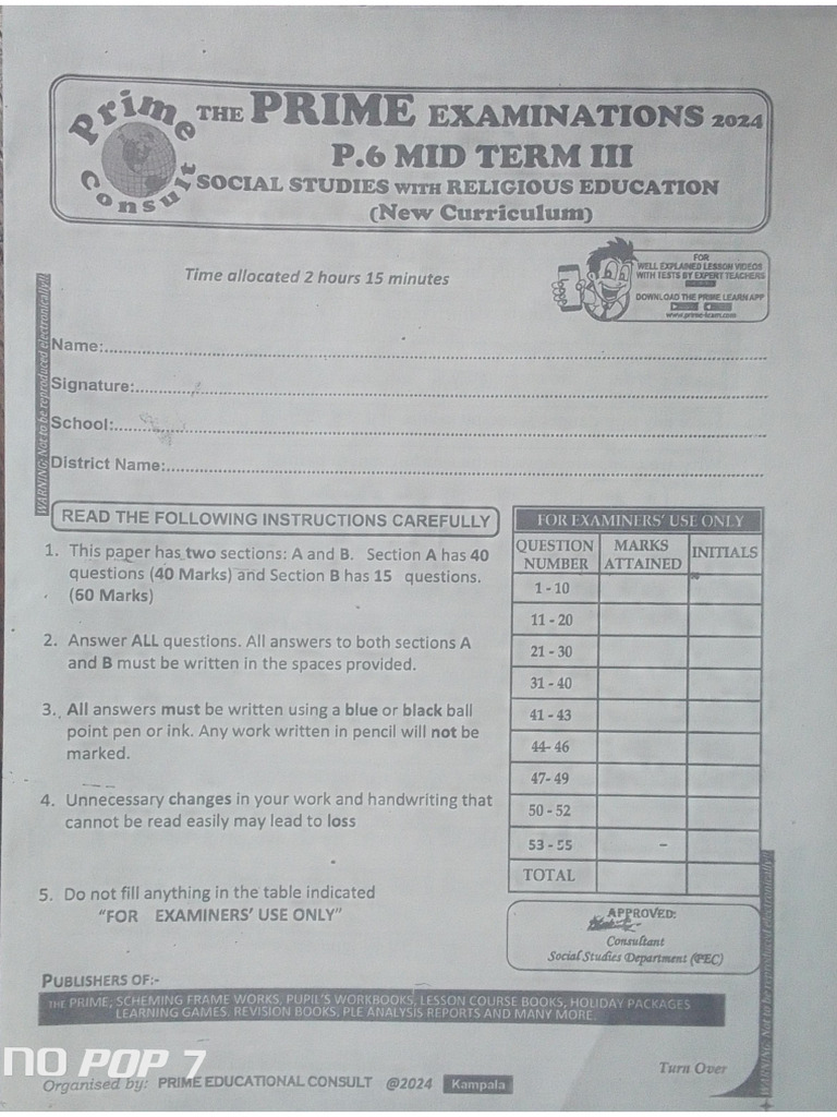 P.6 Prime Mid Term 3 SST | PDF